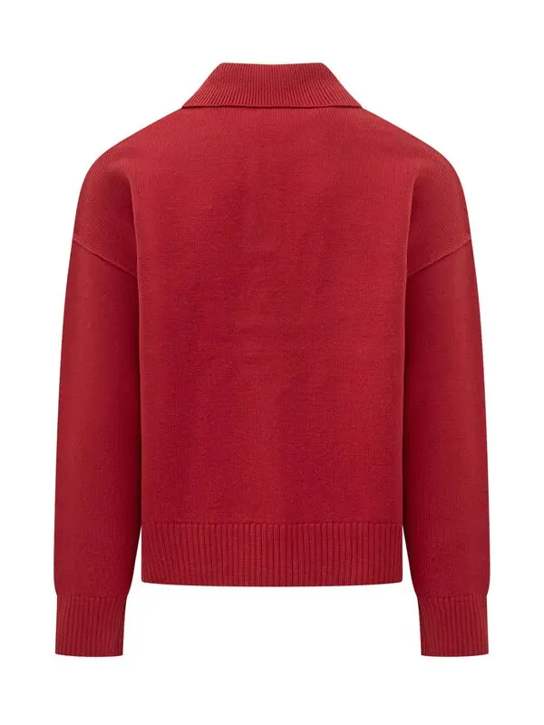 AMI Paris Polo Sweater With Contrasting Details - Rouge Rubis