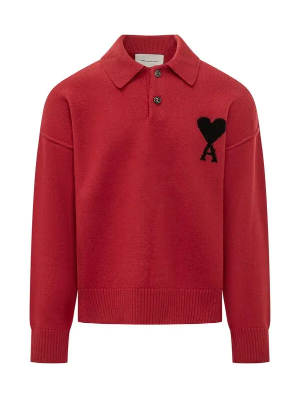 AMI Paris Polo Sweater - Rouge Rubis