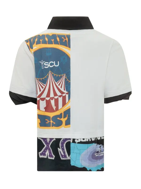 MARINE SERRE Cut-sleeve Polo With Unique Print - White