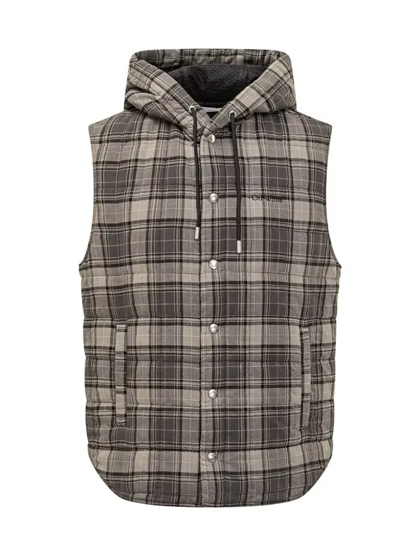 Off-White Padded Checkered Gilet With Hood