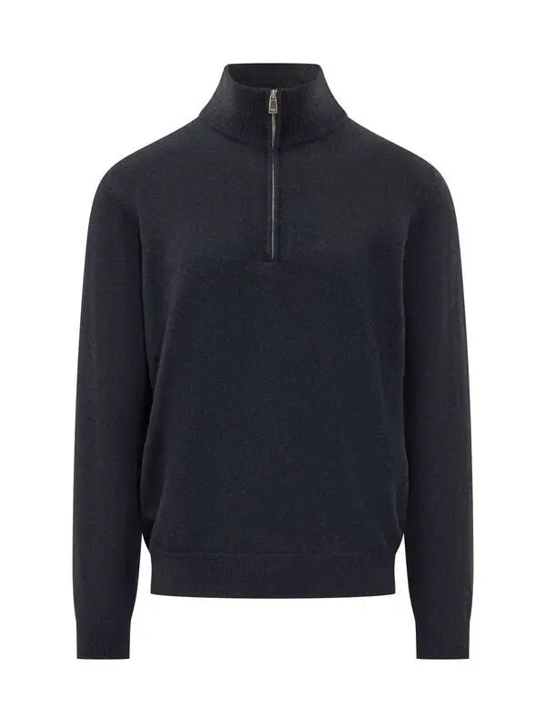 Malo Basic Zip-up Knit Sweater - Blu