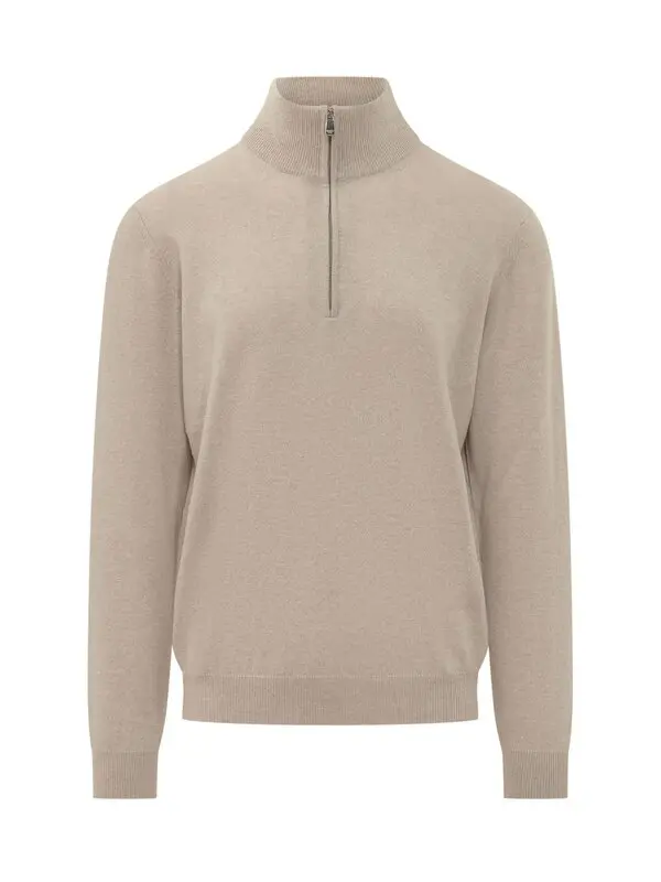 Malo Wool Zip Turtleneck Sweater - Dune
