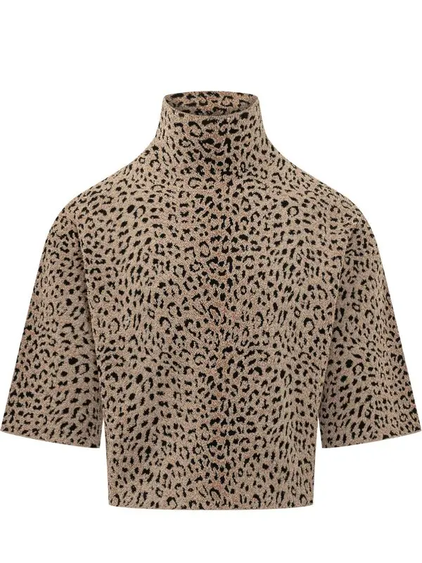Givenchy High-neck Short Sleeve Top - Beige/brown