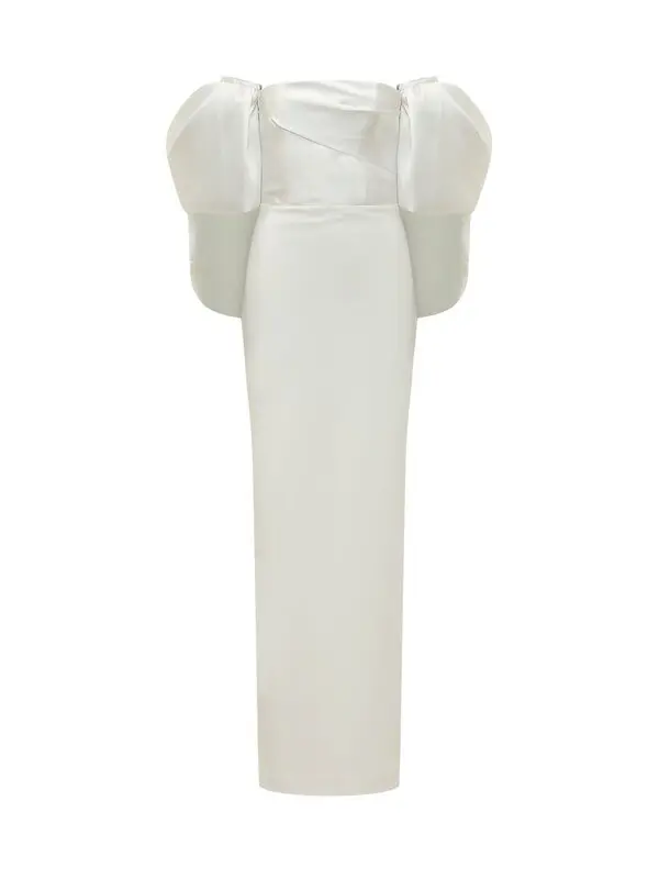 Solace London Elegant Long-sleeve Dress With Tailored Bodice - Cream