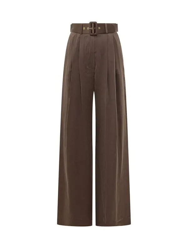 Zimmermann Silk Tuck Pant - Chocolate