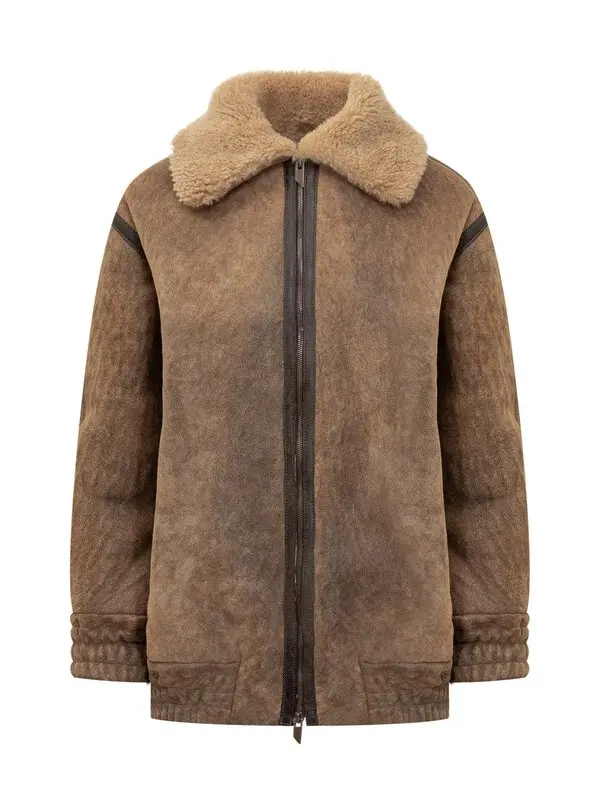 SALVATORE SANTORO Stylish Leather Jacket With Neck - Camel