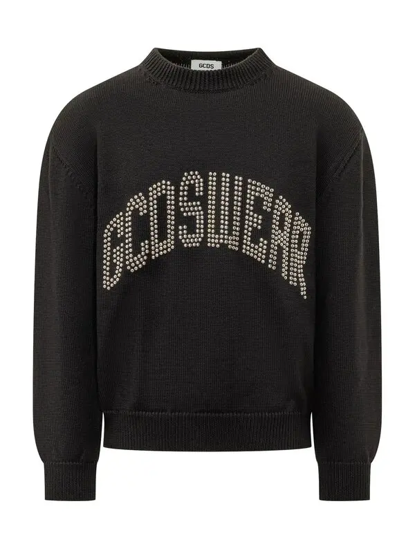 Gcds Studded Logo Crewneck Sweatshirt - Black/silver