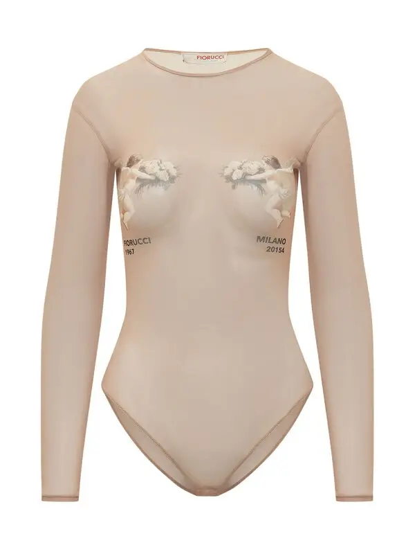 Fiorucci Long Sleeve Bodysuit With Artistic Front Print