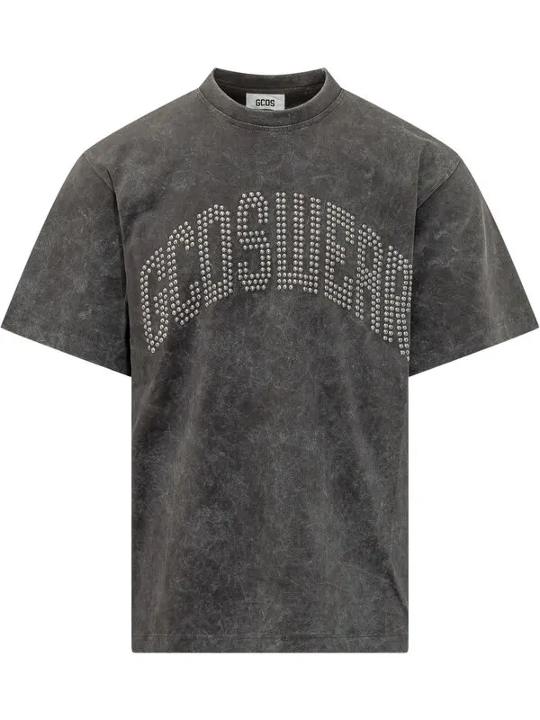 Gcds Studded Logo Loose Tee - Meteorite/silver