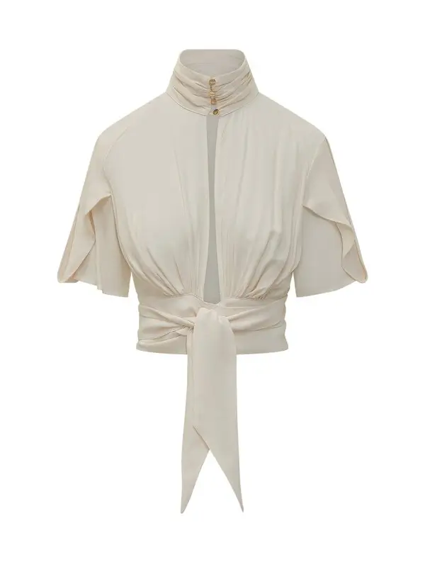 Elisabetta Franchi High-neck Blouse With Belt - Burro