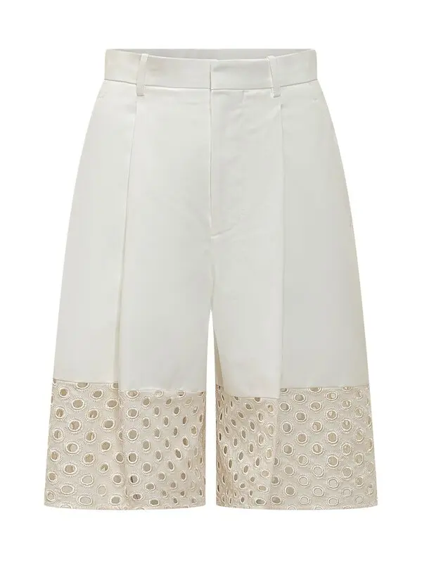 Marni Sartorial Mini Bermuda Shorts With Lace Insert - Bianco