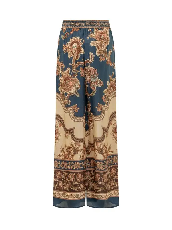 Zimmermann Aster Silk Trousers With Floral Detail - Navy Jacobean