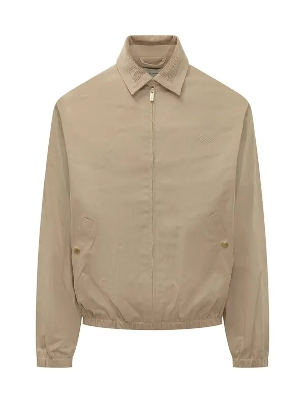 Drole De Monsieur Embroidered Logo Zip Jacket - Beige