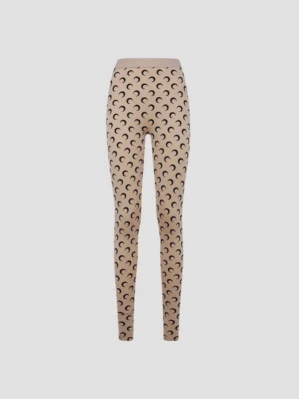 MARINE SERRE Moon Printed Leggings With Fascia Logo - Tan