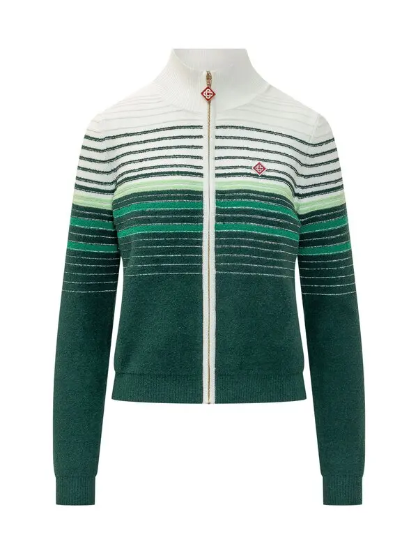 Casablanca Mini Zip-up Cardigan - White/green