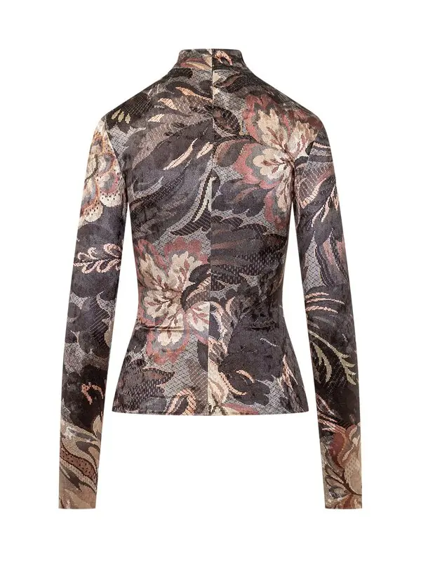 Etro Floral Print Long Sleeve Knit Top - Grigio