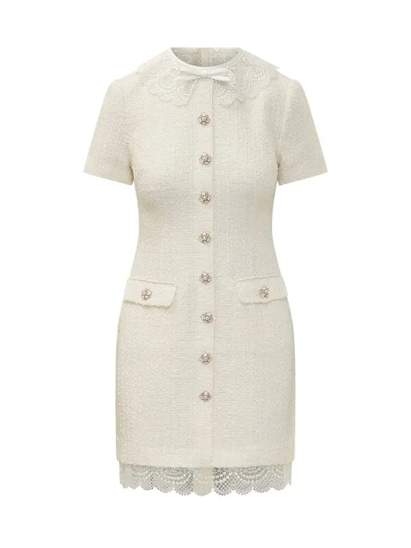 SELF-PORTRAIT Chic Trim Mini Dress - Cream