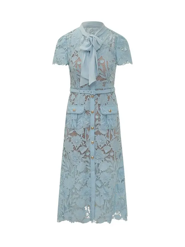 SELF-PORTRAIT Chic Tie Neck Mini Dress - Blue