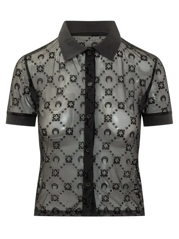 MARINE SERRE Flock Mini Polo Shirt - Black