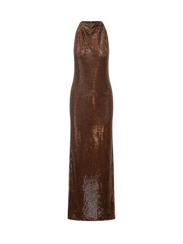 SELF-PORTRAIT Racer Back Maxi Dress - Brown