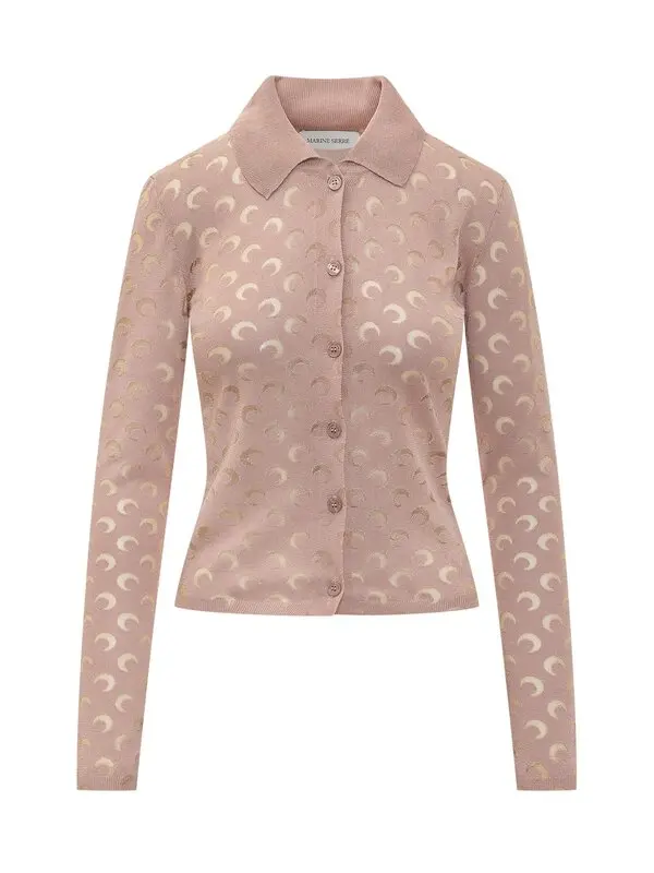 MARINE SERRE Moon Ofvore Long Sleeve Mini Shirt - Light Pink