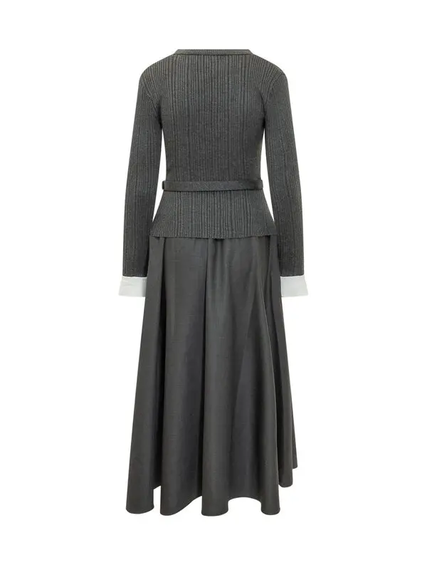 SELF-PORTRAIT Knit Twill Midi Dress