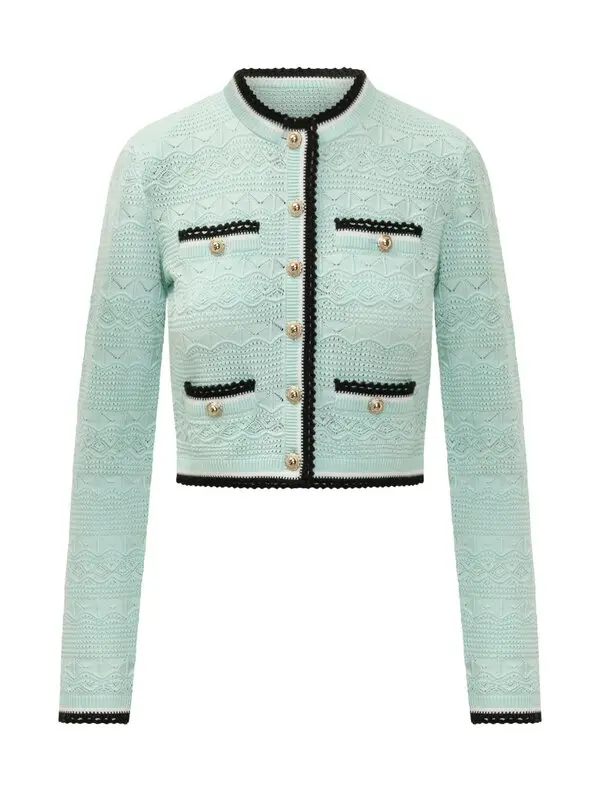 SELF-PORTRAIT Pointelle Knit Cardigan - Green