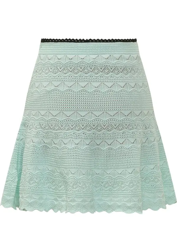 SELF-PORTRAIT Pointelle Mini Skirt - Green