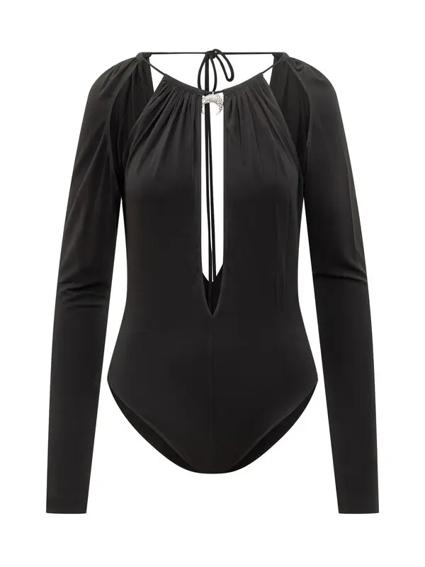 MARINE SERRE Cut-out Jewel Detail Bodysuit - Black