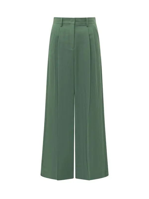 Max Mara Linen-viscose Blend Pleated Wide-leg Trousers - Aloe