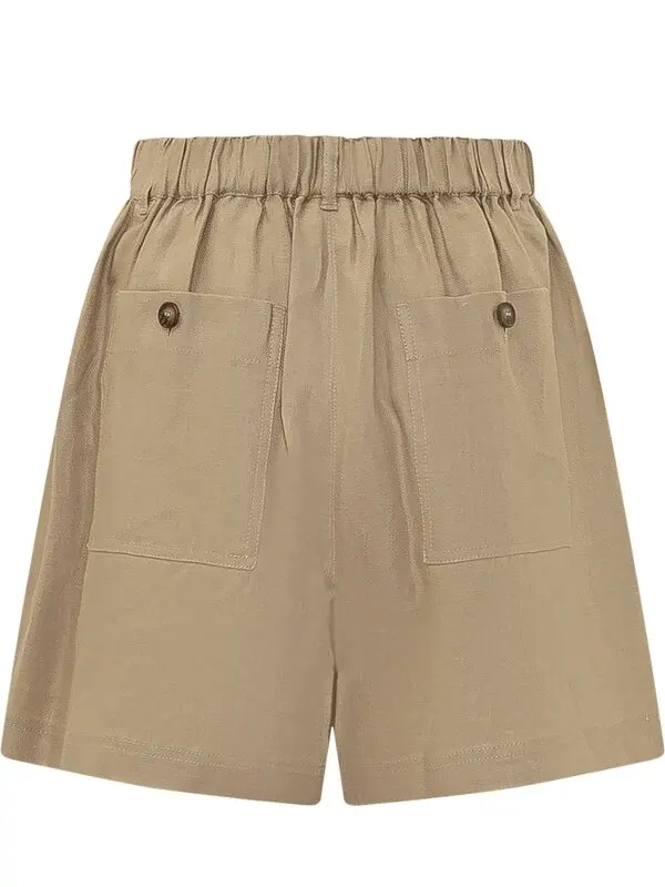 Max Mara Linen Shorts With Front Closure And Pockets - Safari