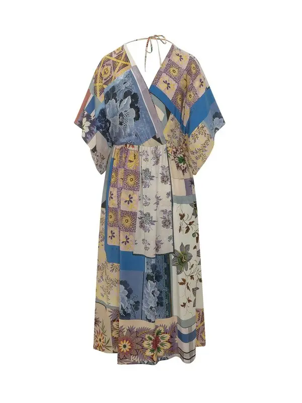Max Mara Stam-paint Patchwork Silk Midi Dress