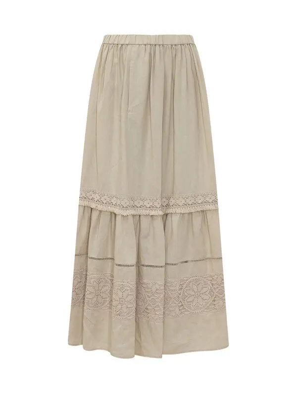 Max Mara Weekend-inspired Linen Mini Skirt With Embroidered Trim - Sabbia