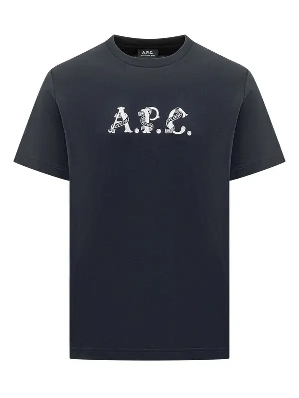 A.p.c. Organic Cotton T-shirt With Creative Logo Stamp Print - Dark Navy