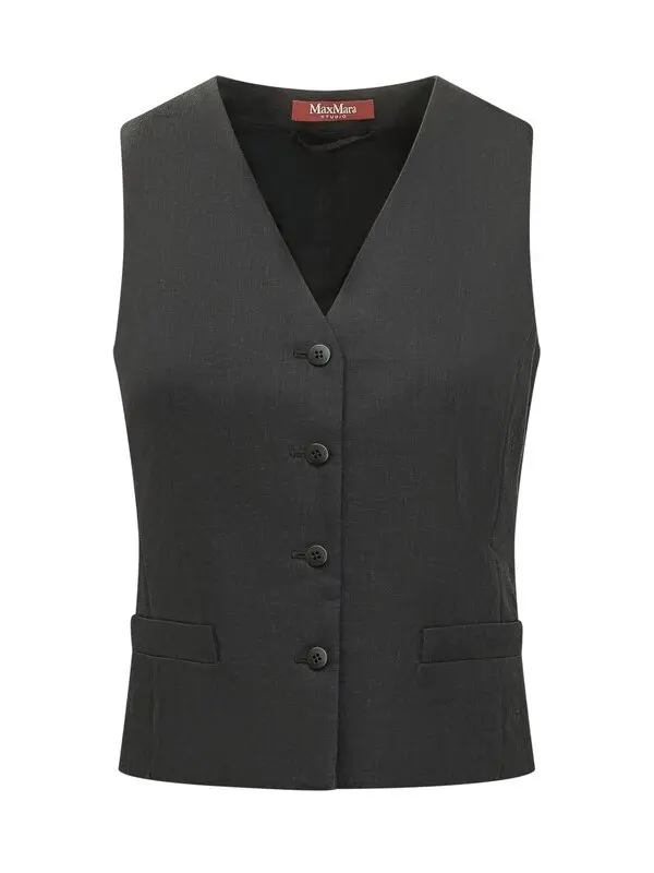 Max Mara Linen Button Detail Gilet - Nero