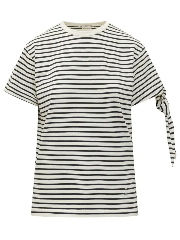 JW Anderson Striped Short Sleeve T-shirt With Knot Detail - Ecru Navy