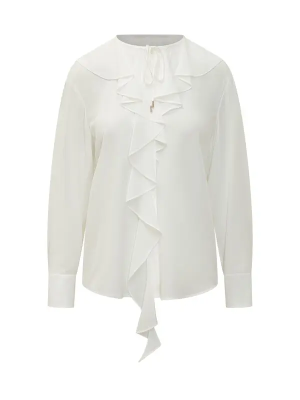 Max Mara Elegant Silk Shirt With Ruffles - Bianco Seta