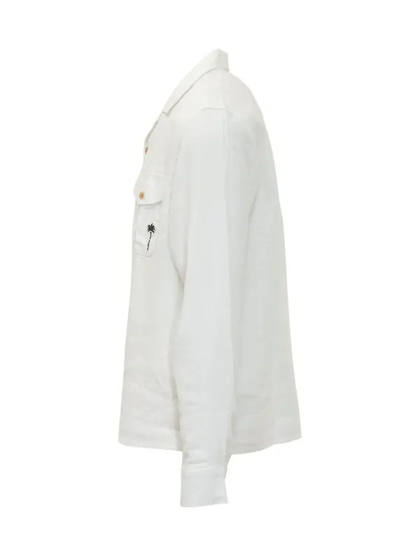 Palm Angels Linen Long Sleeve Shirt With Logo And Pockets