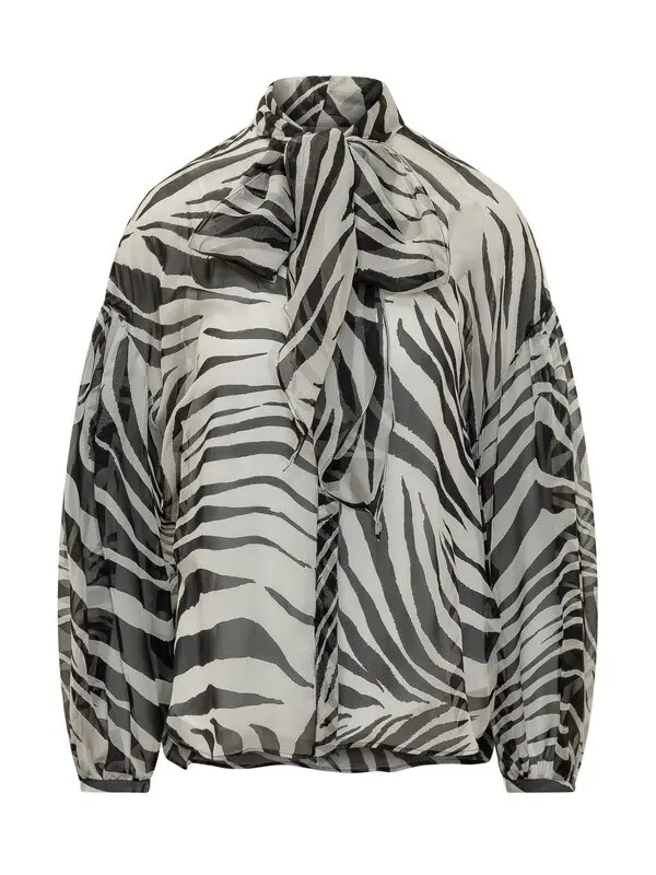 Max Mara Artistic Print Shirt With Neck Tie - Nero