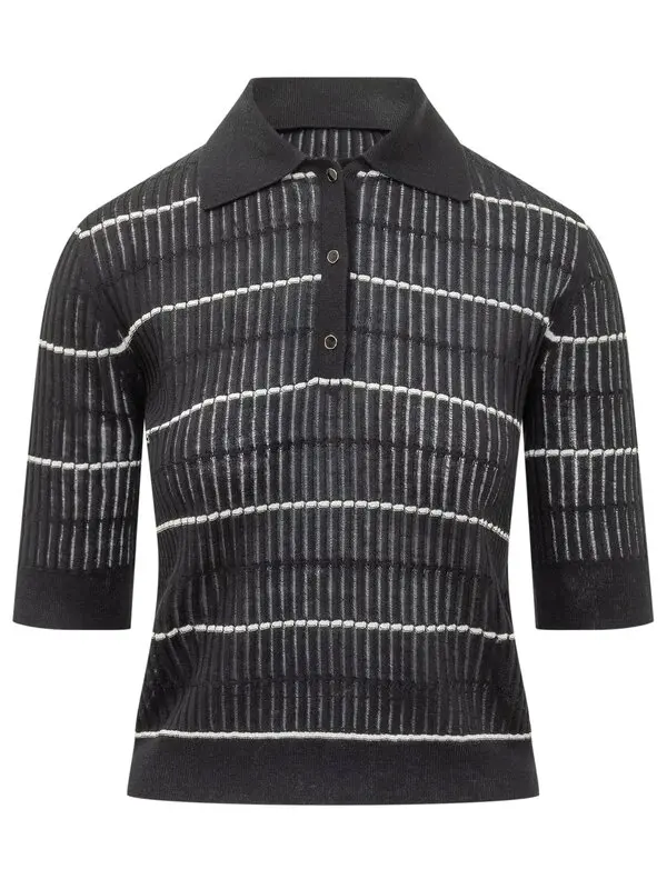 Max Mara Sleeveless Knit Top With Collar - Blu/bianco