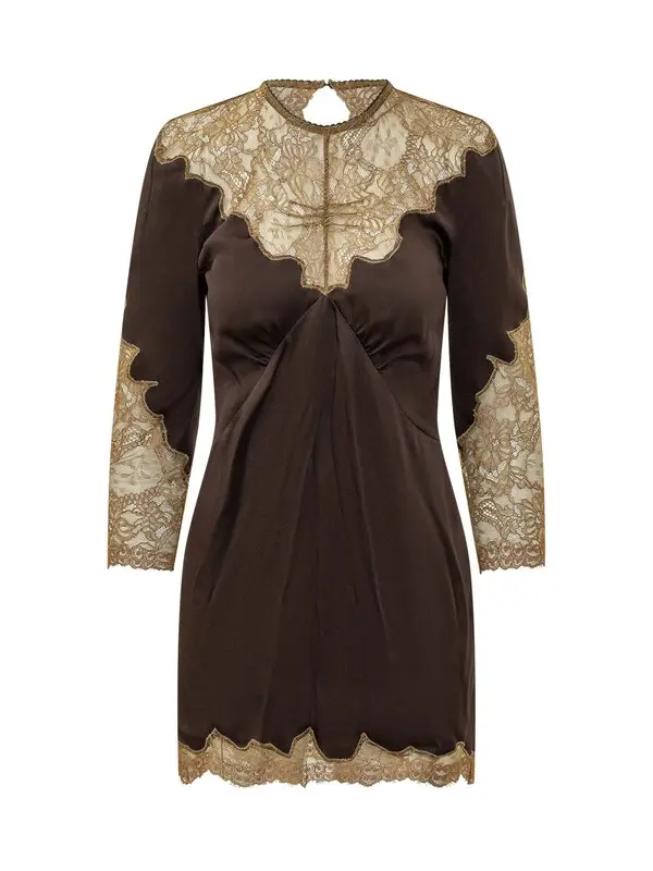 Attico Lace Mini Dress - Dark Green/dark Brown