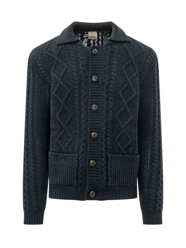 RAKKI Aran Polo Cardigan - Blu Notte