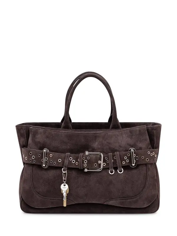 OSOI Tote Handbag With Belt And Eyelet Detail - Suede Mocha Eyelets