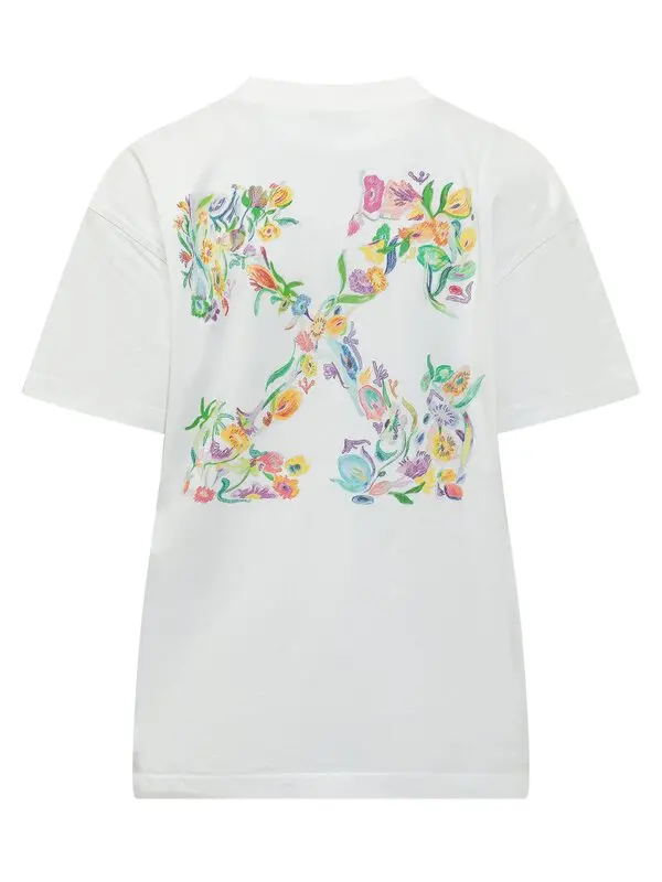 Off-White Glow-inspired T-shirt With Floral Arrow Design - White/night Sky