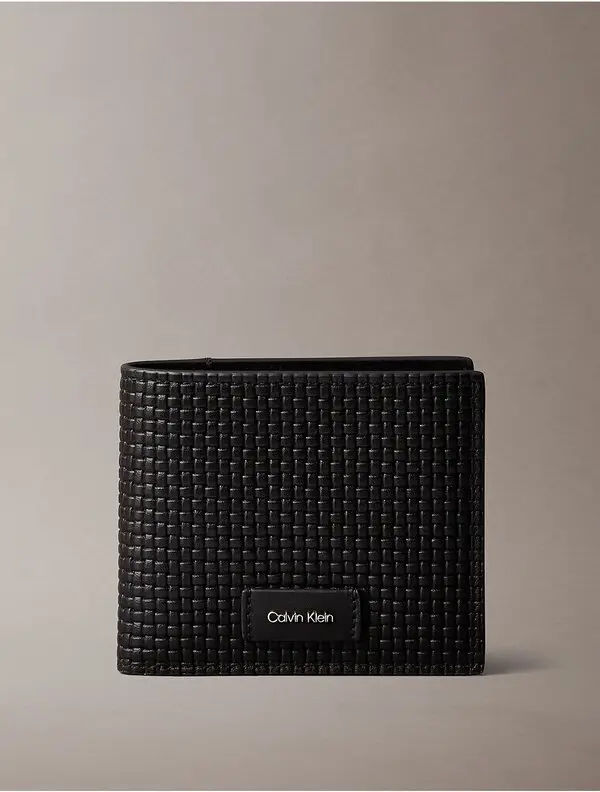 Calvin Klein Embossed Woven Billfold Coin Wallet - Black