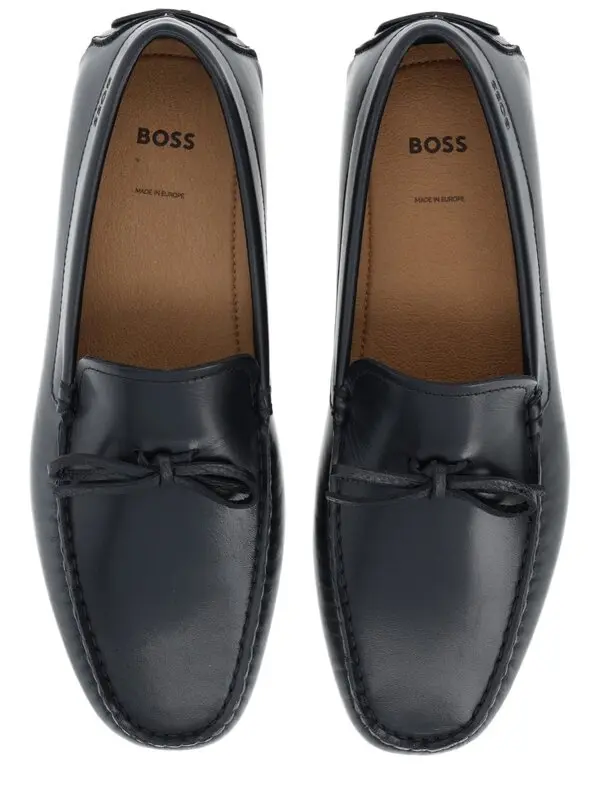 BOSS Leather Moccasin With Bow - Black