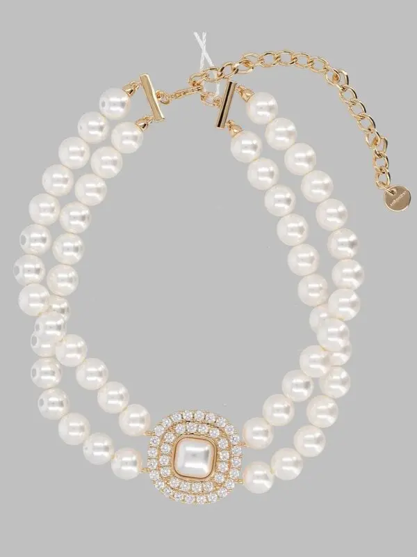 SELF-PORTRAIT Pearl And Crystal Embellished Choker Necklace - Gold