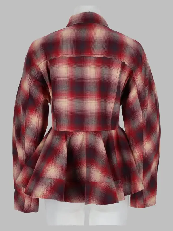 GANNI Plaid Button Up Peplum Blouse - Multicolor