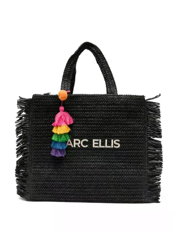 MARC ELLIS Buby S. Claire Fringe-trimmed Logo-embroidered Tote Bag - Black