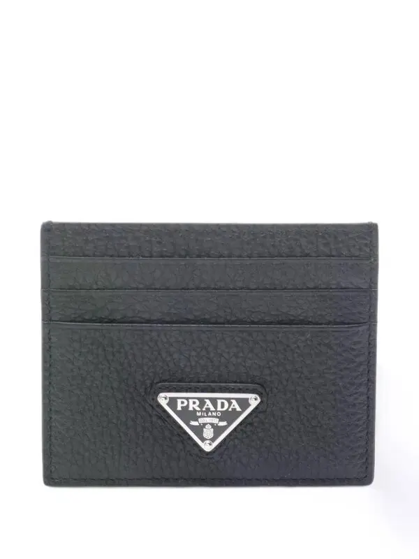 Prada 2020s Daino Trian Leather Card Holder - Black